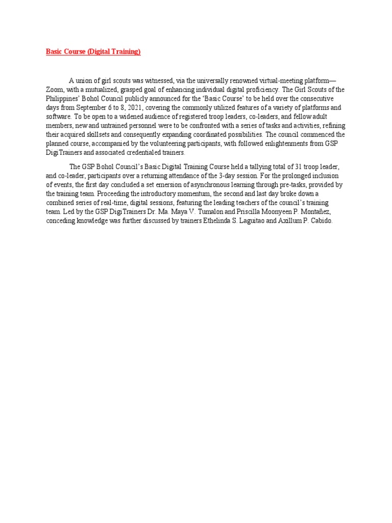 NO Basic Course (Digital Training) DRAFT | PDF