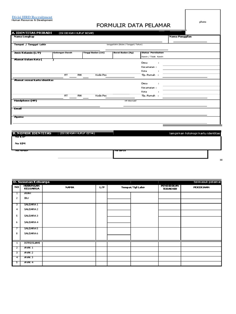 Formulir Data Pelamar Kerja HRD | PDF