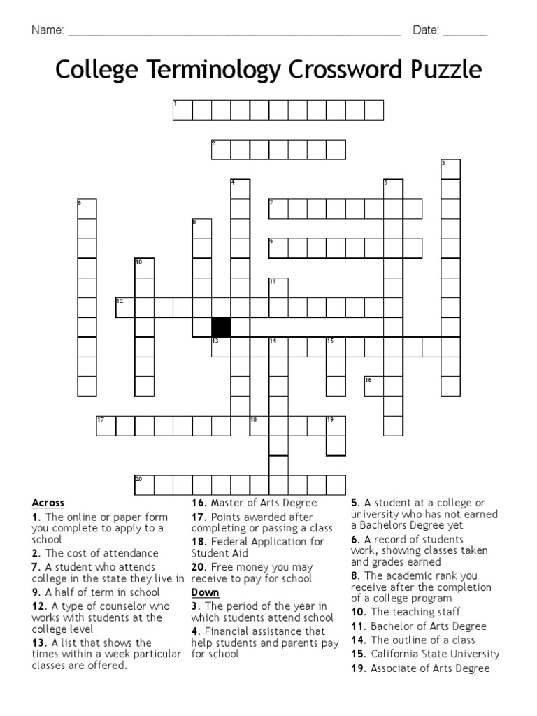 College Terminology Crossword Puzzle | PDF | Career & Growth