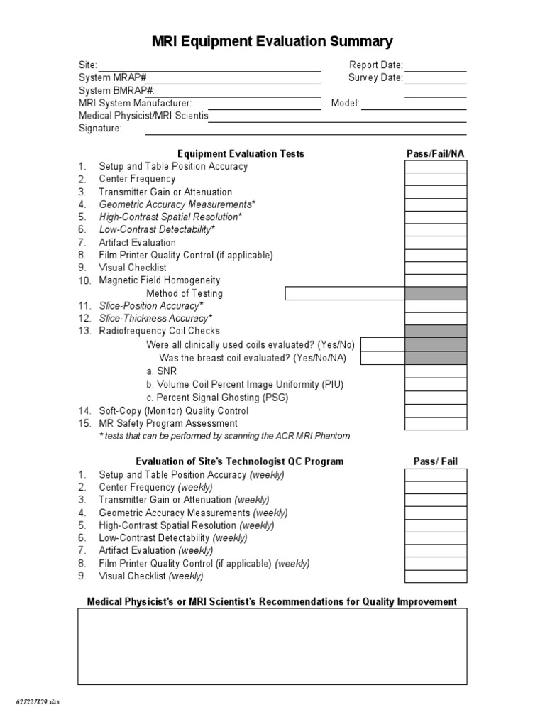 MR Equipment Evaluation Summary Form and Safety Checklist | PDF ...
