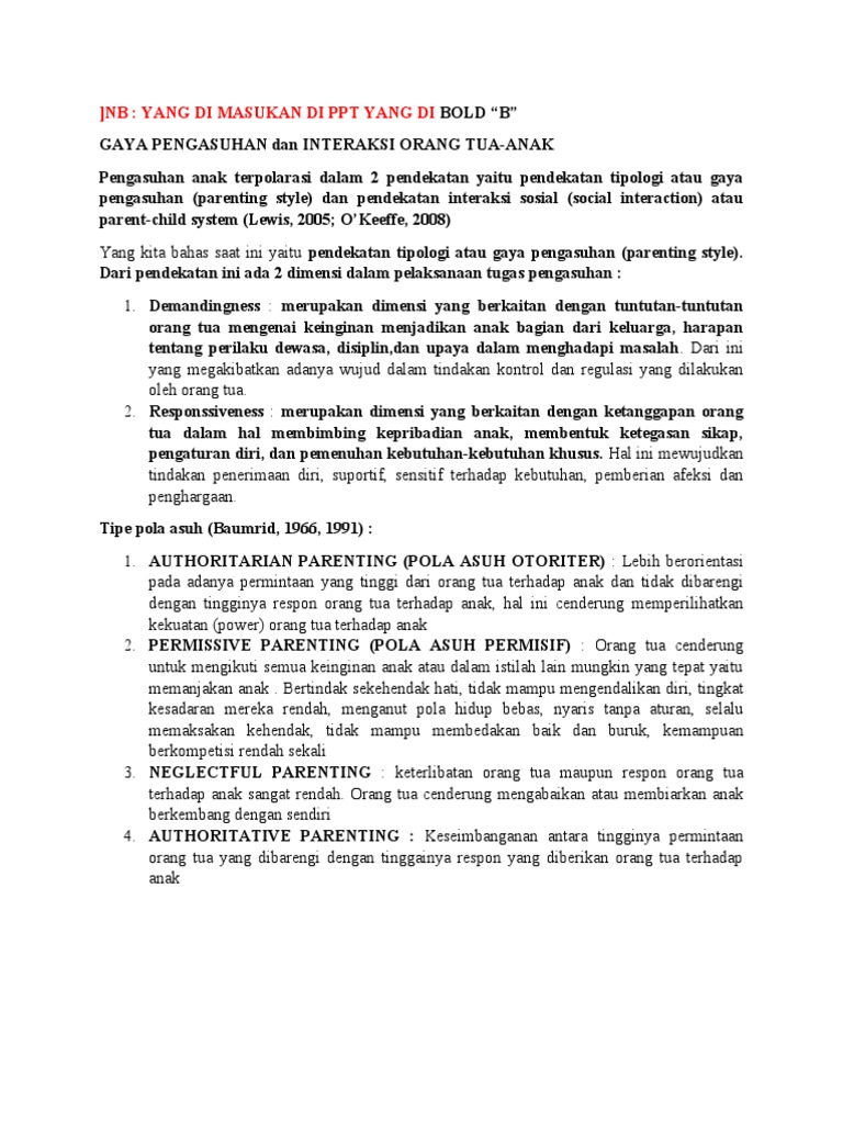 GAYA PENGASUHAN Dan INTERAKSI ORANG TUA | PDF | Pengembangan Diri | Kesehatan Holistik