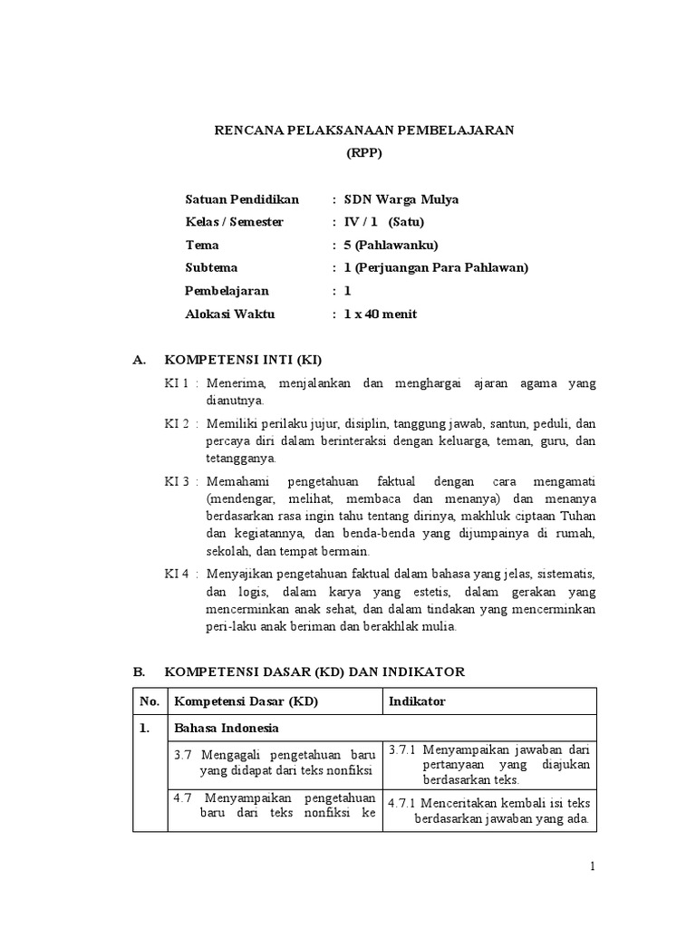 RPP Tematik Terpadu Model Nested Tema 5 | PDF