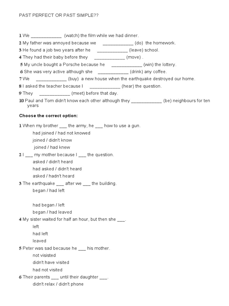Past Perfect vs. Past Simple Exercises | PDF