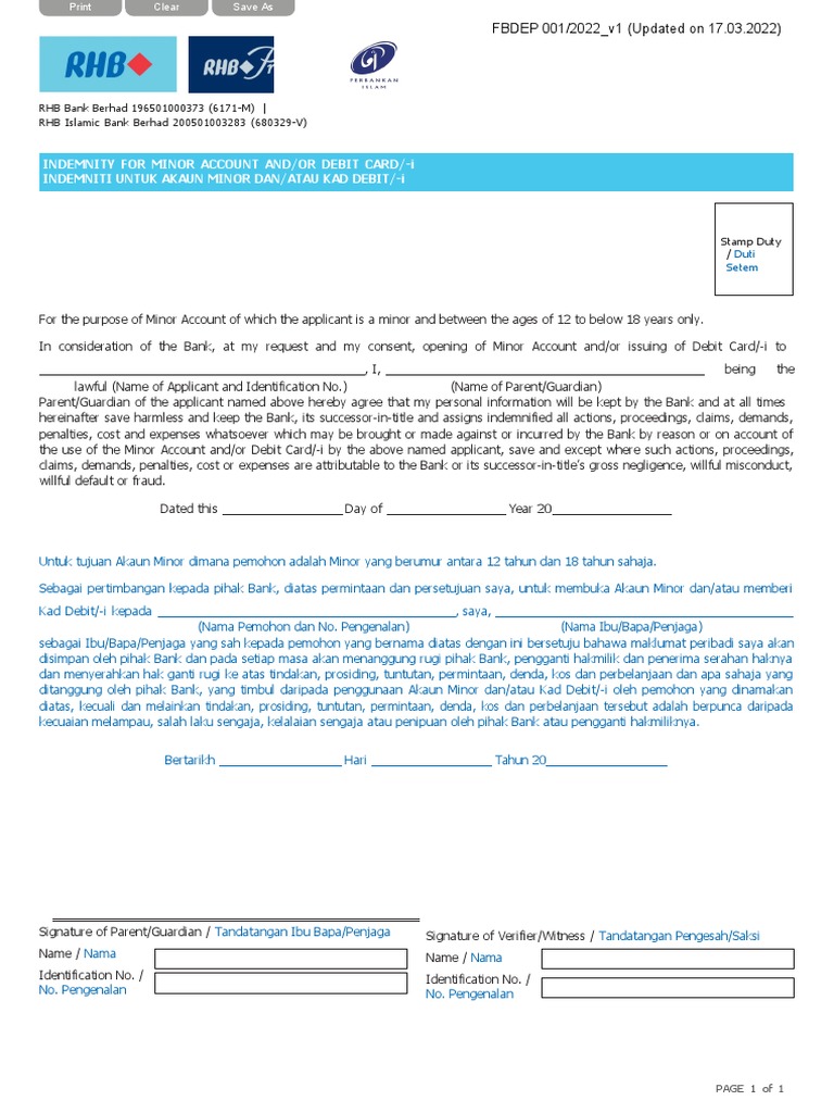 Indemnity for Minor Account Usage | PDF
