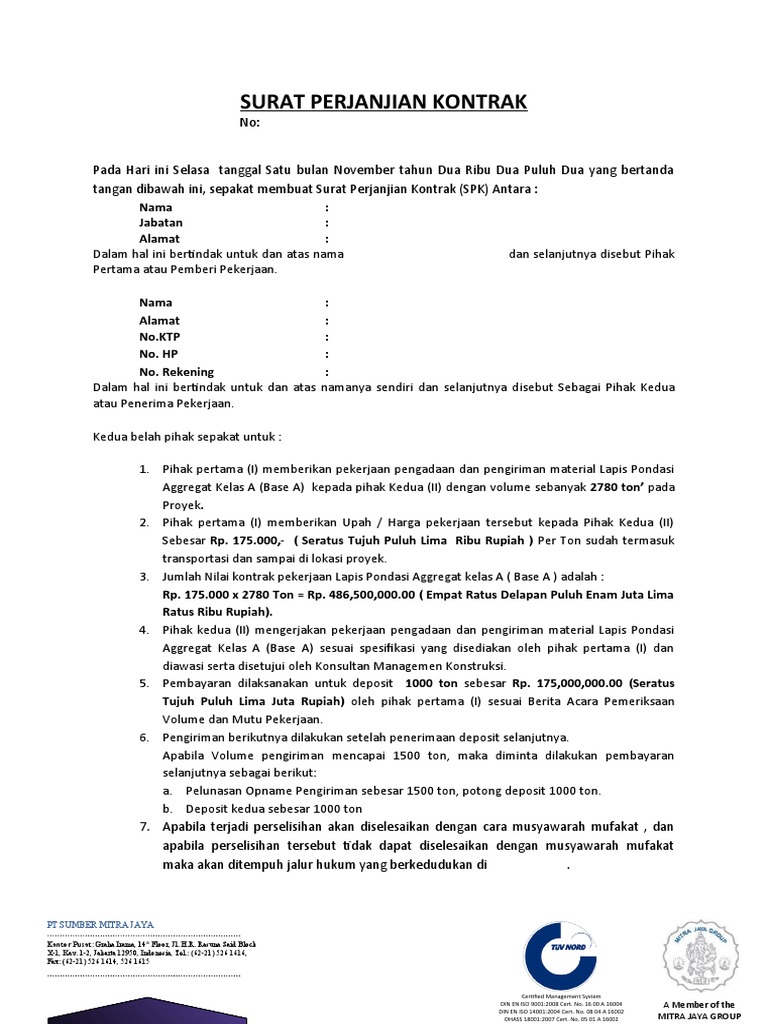 Surat Perjanjian Kontrak Pasangan Batu | PDF