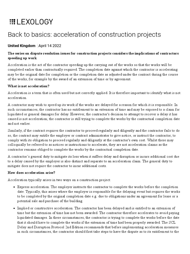 Acceleration of Construction Projects | PDF