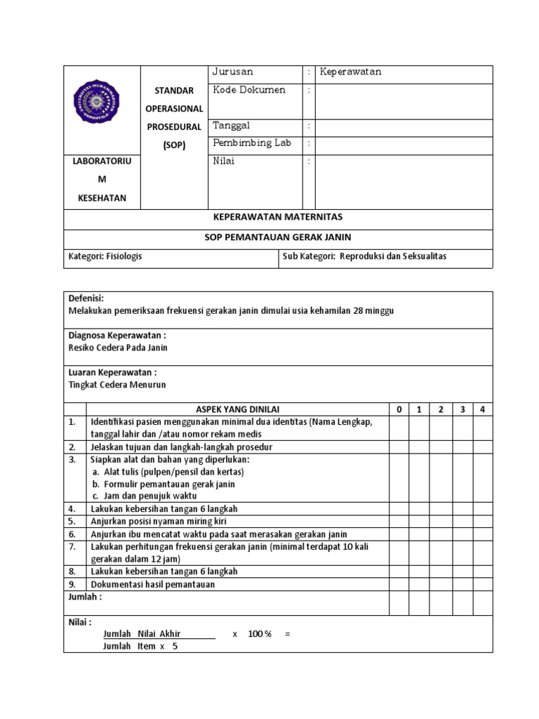 Sop Pemantauan Gerak Janin Hlmn. 336 | PDF