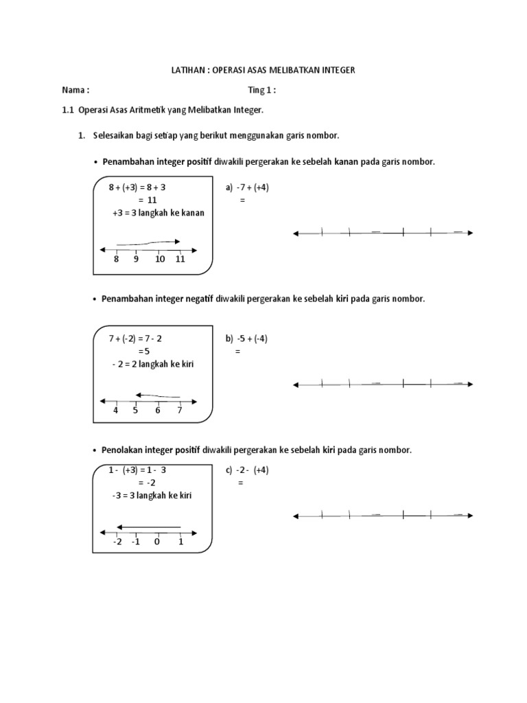 Latihan Operasi Asas Integer | PDF