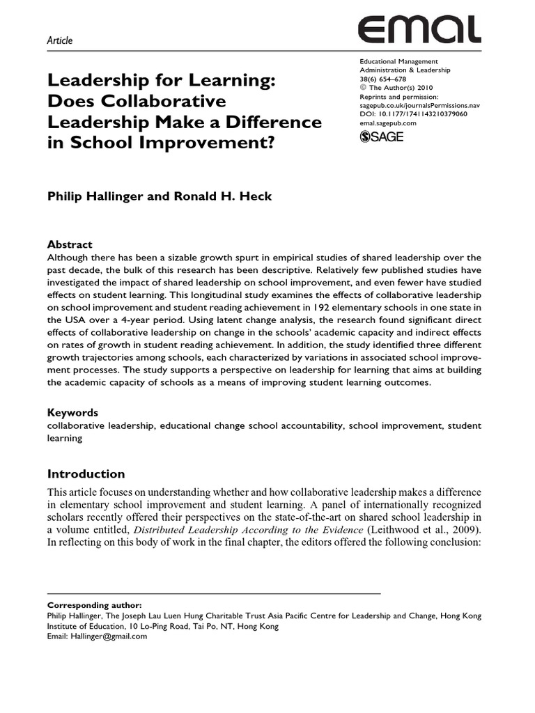 Hallinger and Heck - 2010 - Leadership For Learning Does Collaborative ...