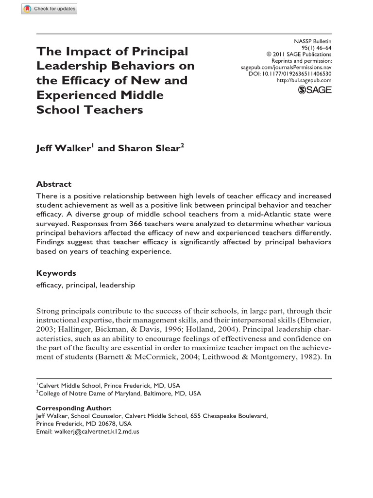 Walker and Slear - 2011 - The Impact of Principal Leadership Behaviors ...