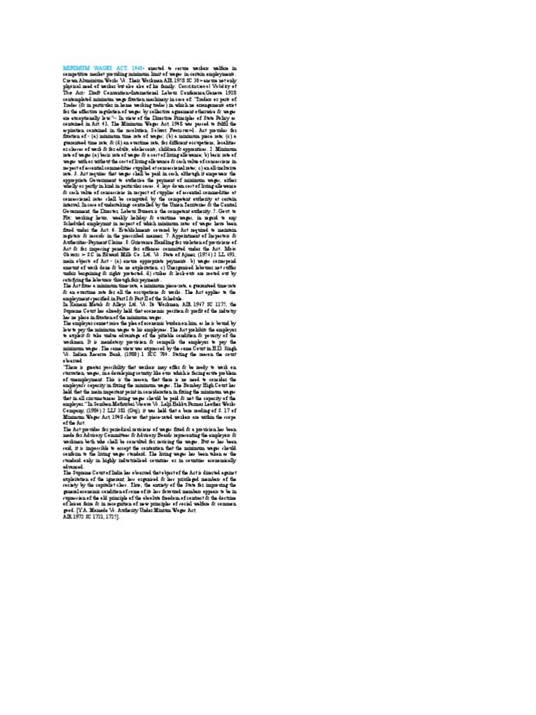 Minimum Wages Act Pdf Cost Of Living Employment