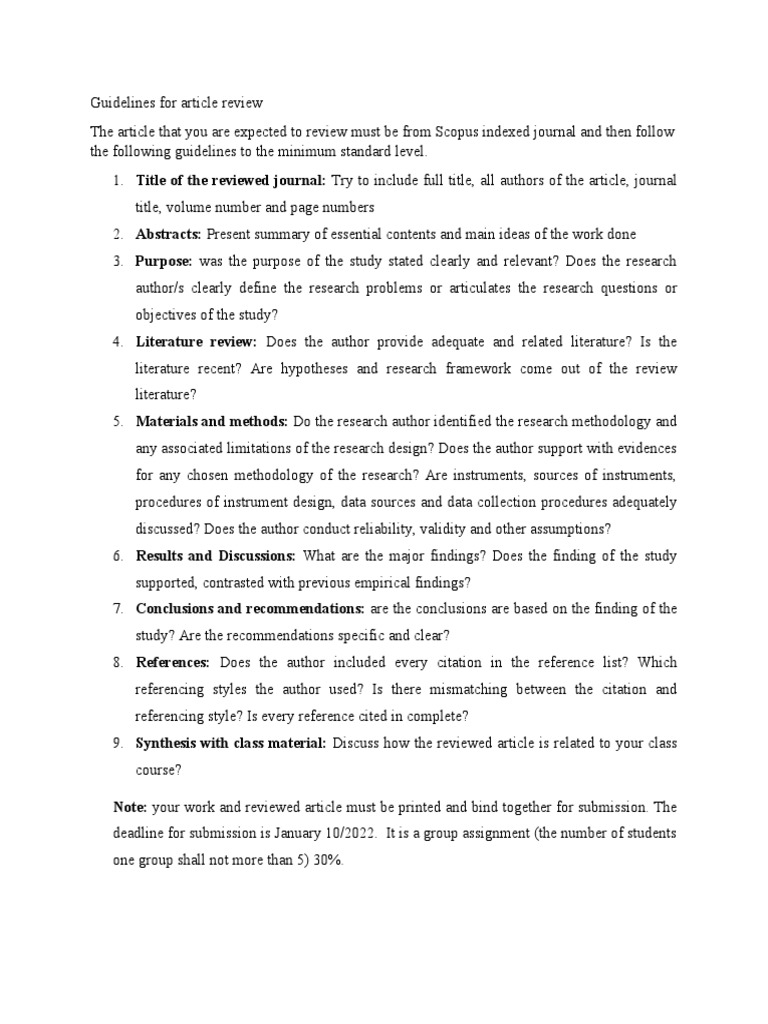 Article Review Guidelines and Structure | PDF