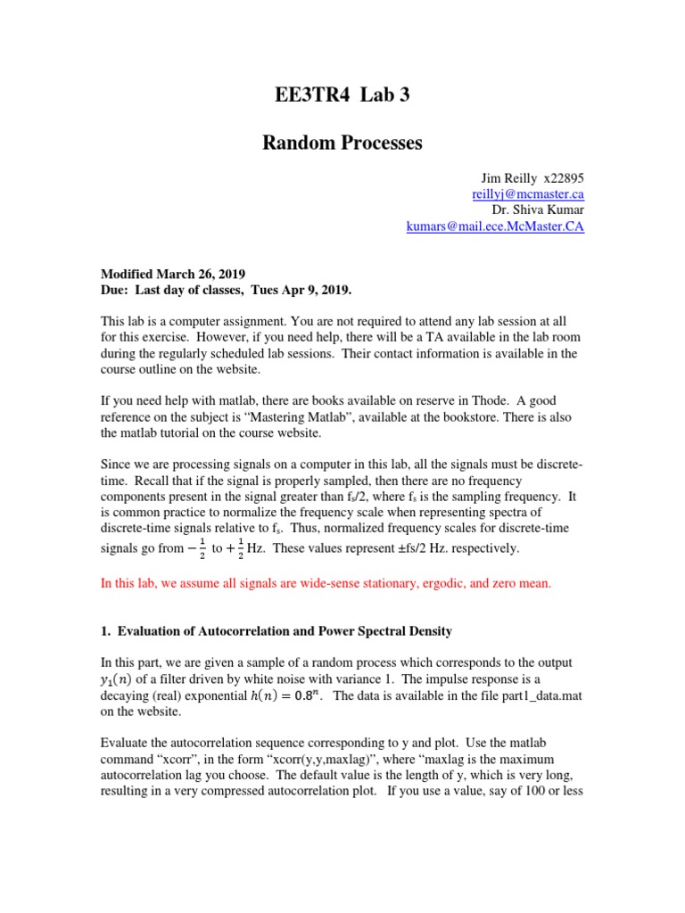 Characterization of Random Signals and Systems Through Autocorrelation, Power Spectral Density ...