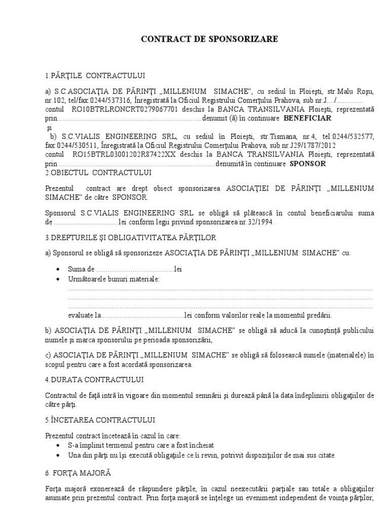Contract de Sponsorizare | PDF