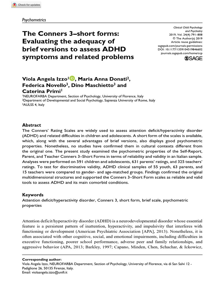 2019 - Conners 3 ADHD Symptoms | PDF | Self-Improvement