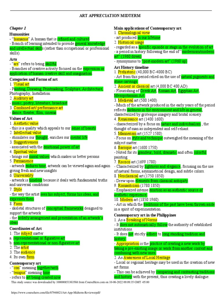 Art Appreciation Midterm Review Guide | PDF | Aesthetics | Experience