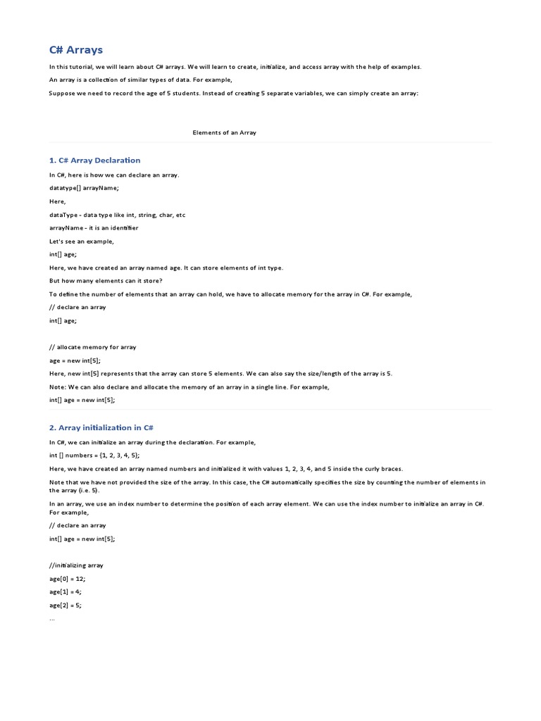 C Array Pdf Array Data Structure C Sharp Programming Language 0720