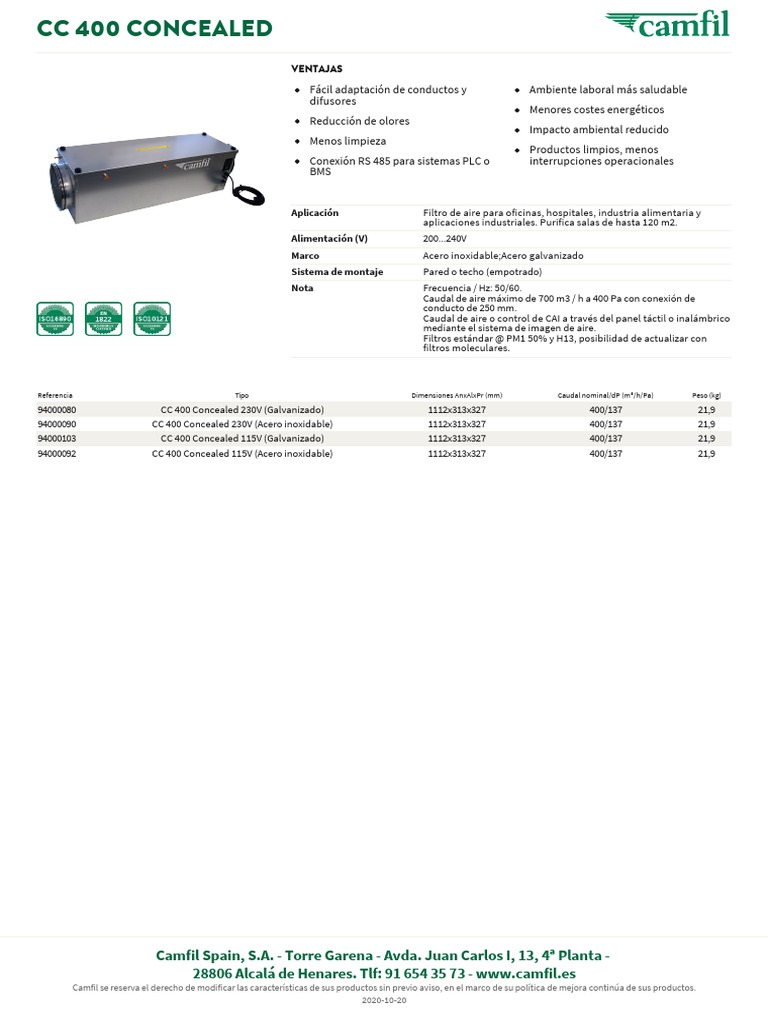 Documentación de Producto CC 400 Concealed | PDF