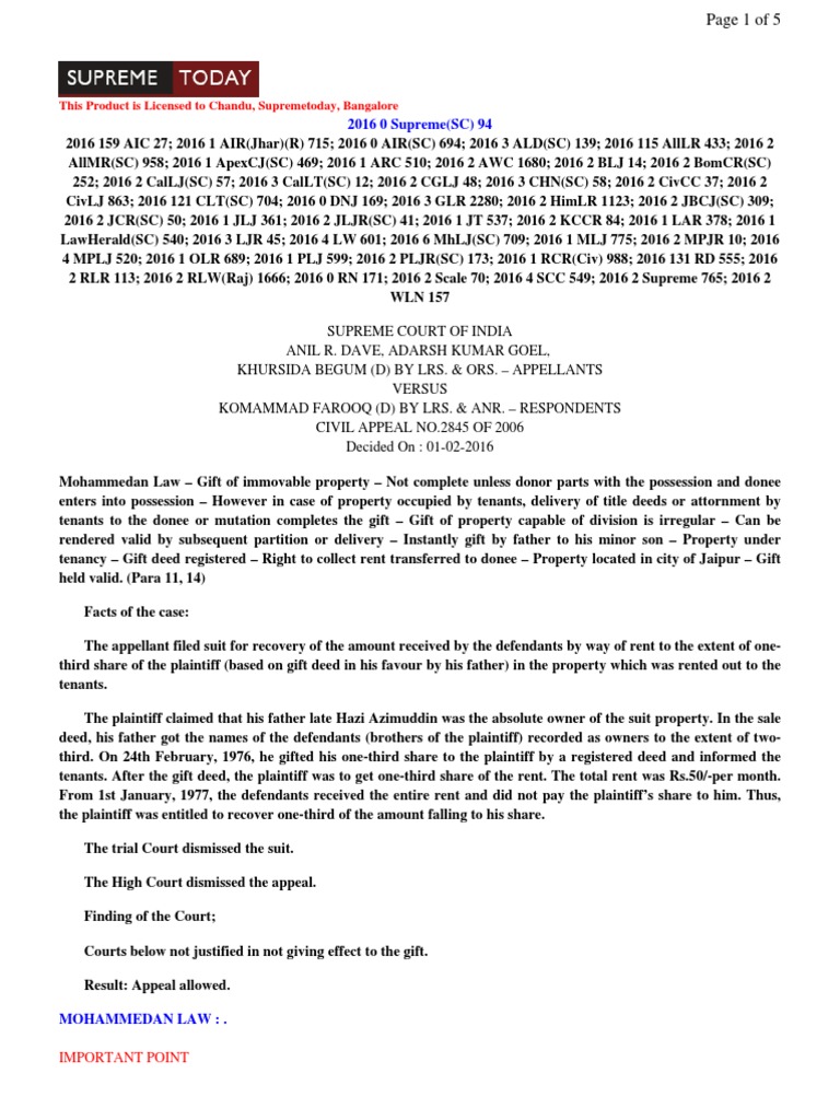 Khursida Begum (D) by LRS VS Komammad Farooq (D) by LRS | PDF | Lawsuit | Deed