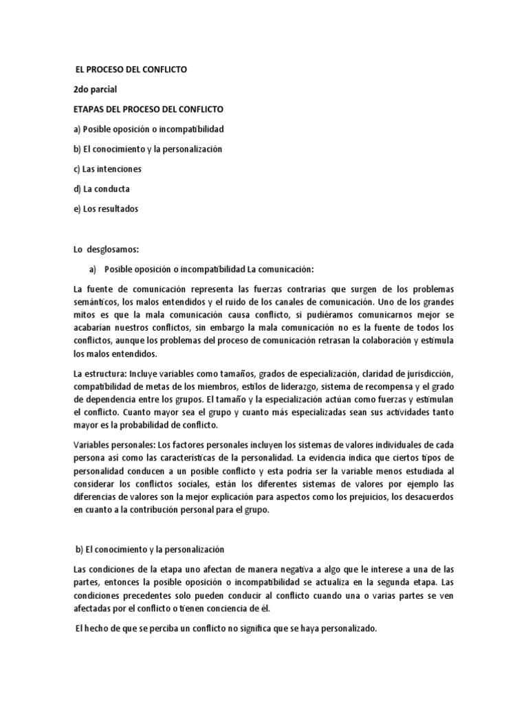 Las etapas del proceso del conflicto | PDF | Las emociones | Comunicación
