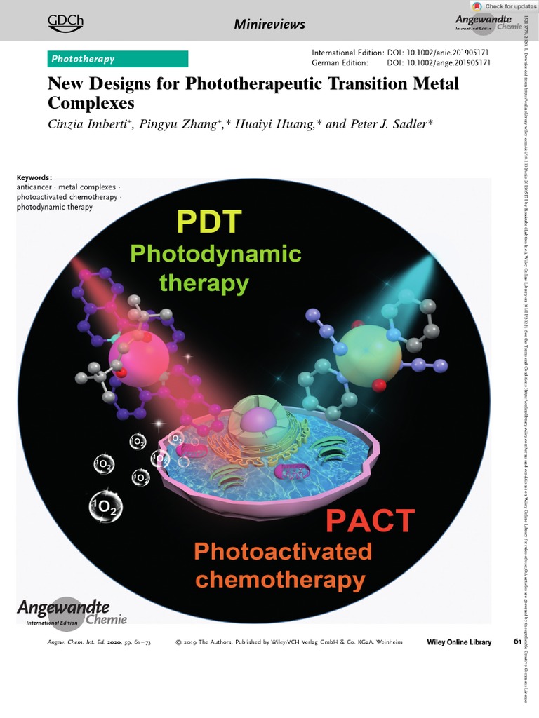 Angew Chem Int Ed - 2019 - Imberti - New Designs For Phototherapeutic ...
