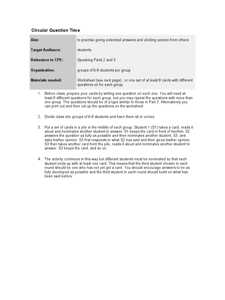 MSP ACTIVITY Circular Question Time | PDF | Communication