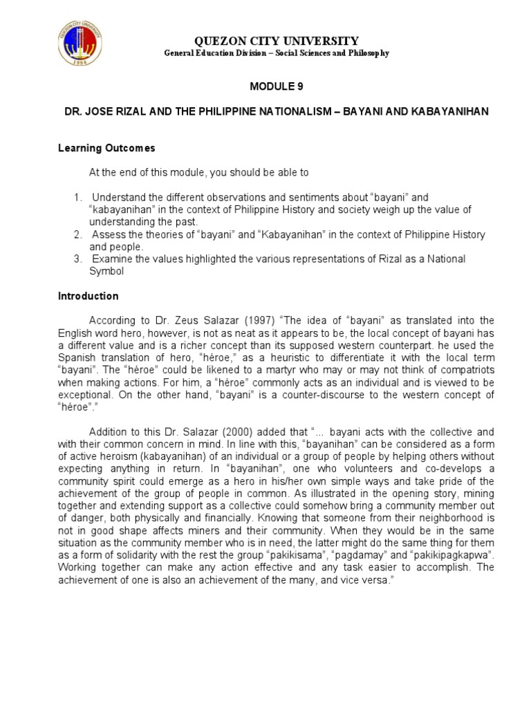 Module 9 Jose Rizal and The Philippine Nationalism Bayani and Kabayanihan B | PDF | Philippines