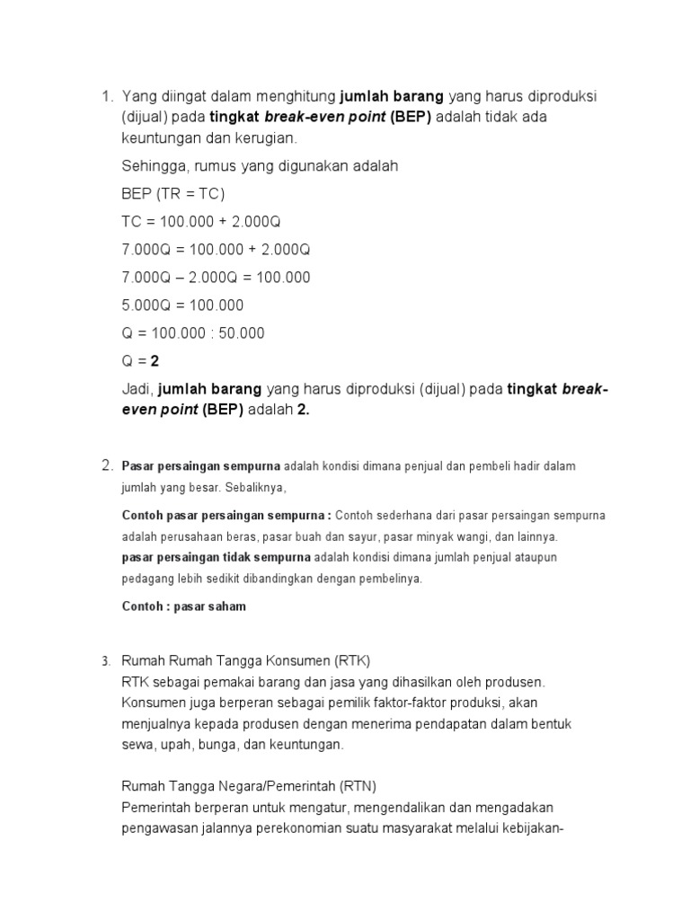 Ekonomi: BEP dan Pasar Persaingan | PDF | Pengelolaan Keuangan & Uang