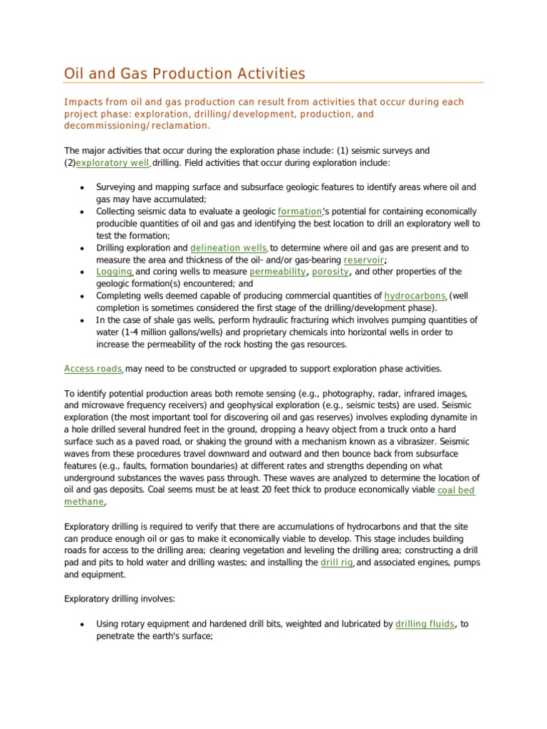 Oil and Gas Production Activities | PDF