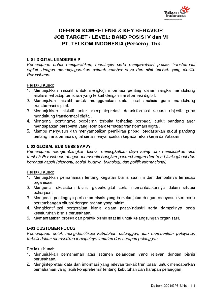 Kompetensi Leadership Level1 Bpv-Vi Bahasa | PDF