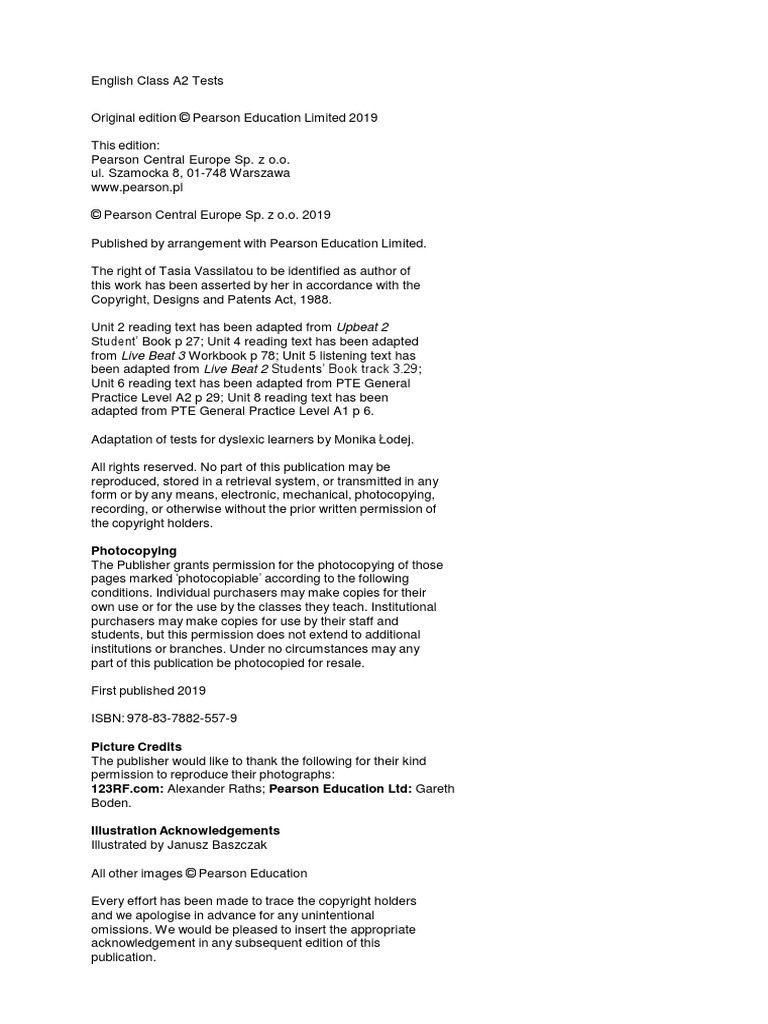 English Class A2 Tests | PDF