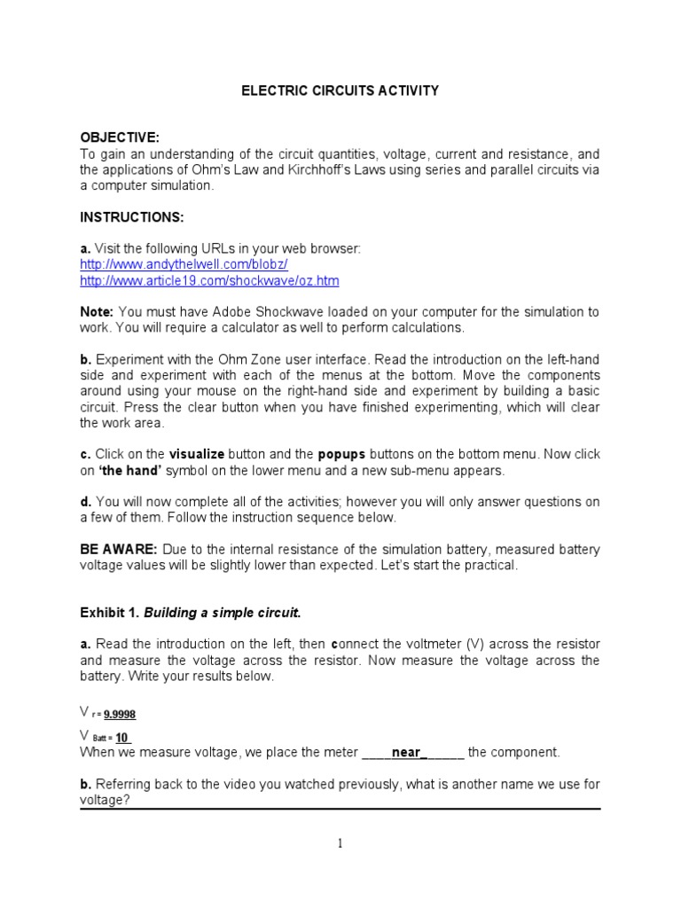 John Andre CAGAMPANG - Electric Circuits Activity Worksheet | Download Free PDF | Series And ...