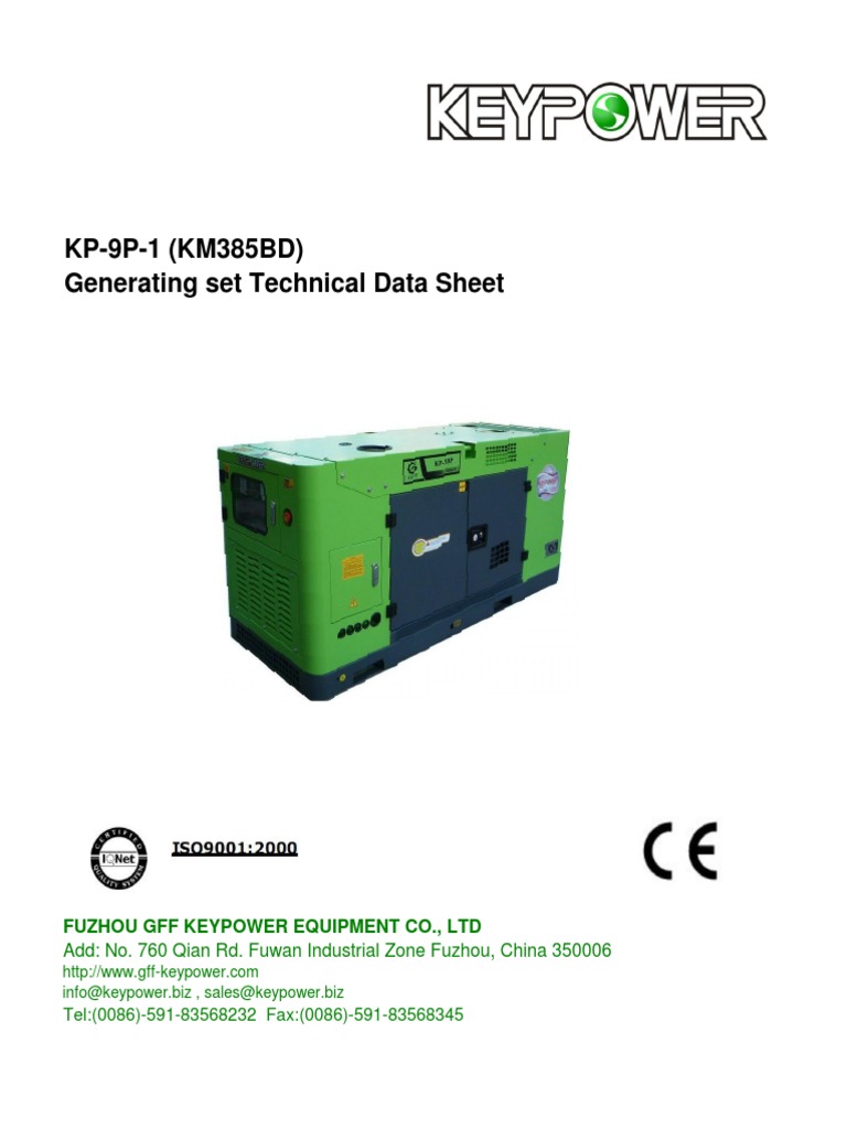 KP-9P-1 (KM385BD) Generating Set Technical Data Sheet: Fuzhou GFF ...