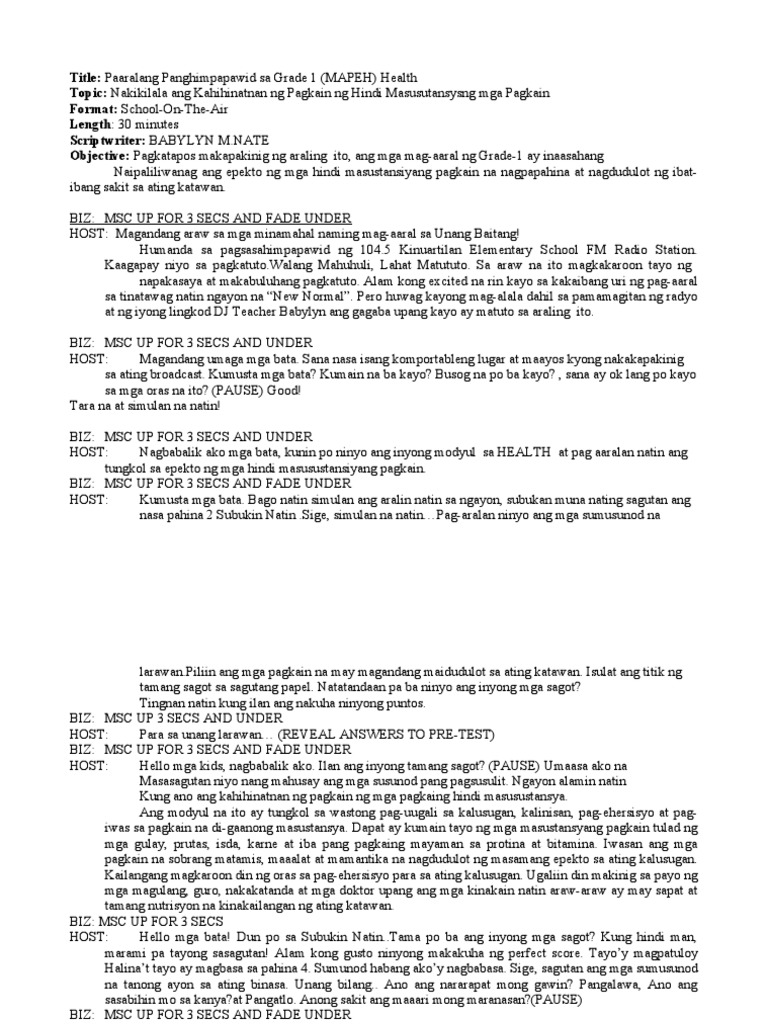 Script For Rbi Health 1 Pdf Self Improvement