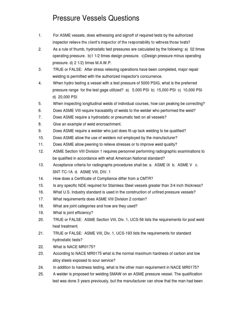 QM 30 - Pressure Vessels Questions (JGM Comments Incorp) | PDF ...