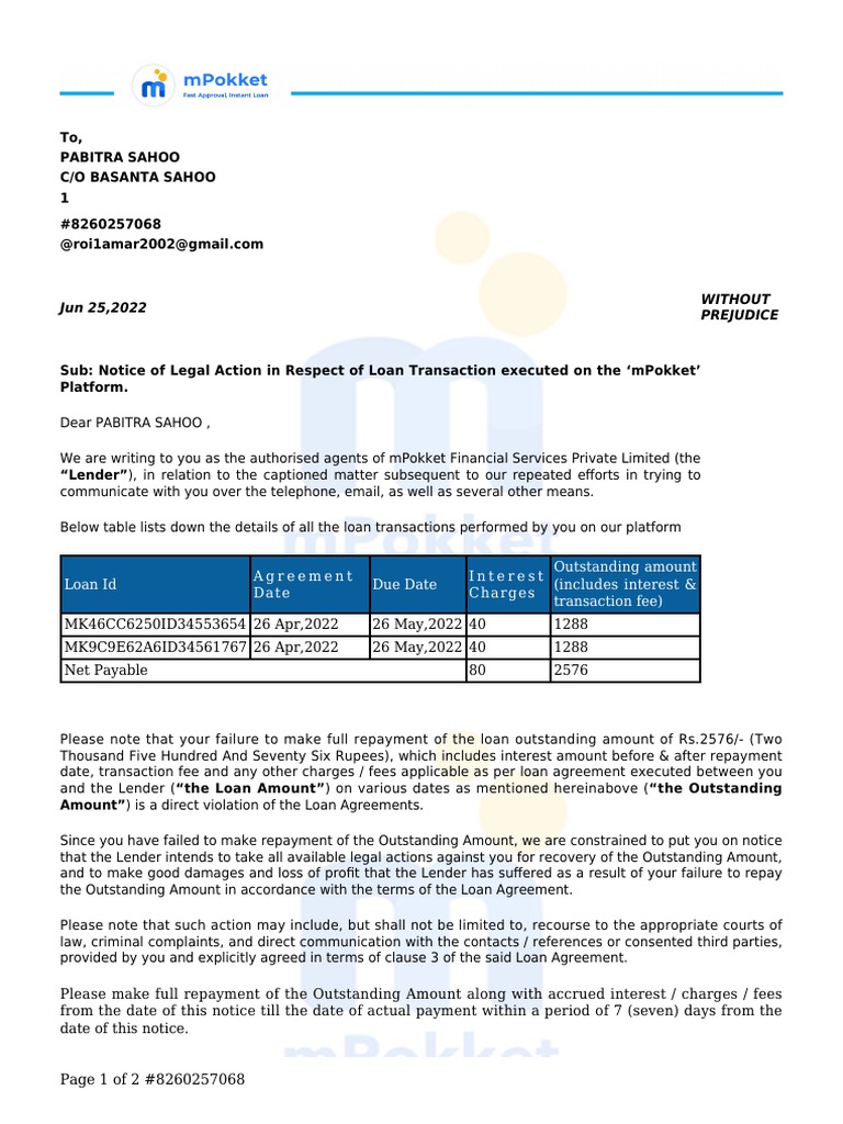 Legal Notice 10110415 1-452f1661abe8b4c | PDF | Finance & Money Management