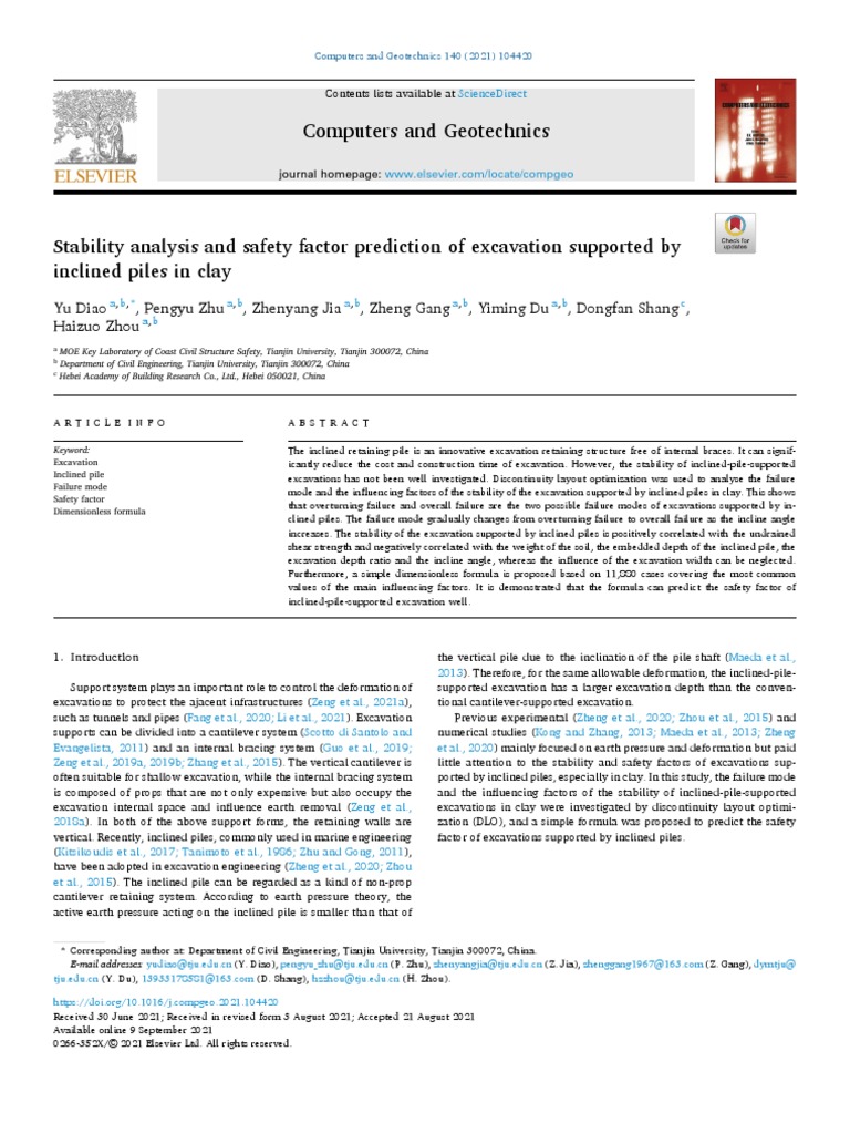 Stability Analysis and Safety Factor Prediction of Excavation Supported ...