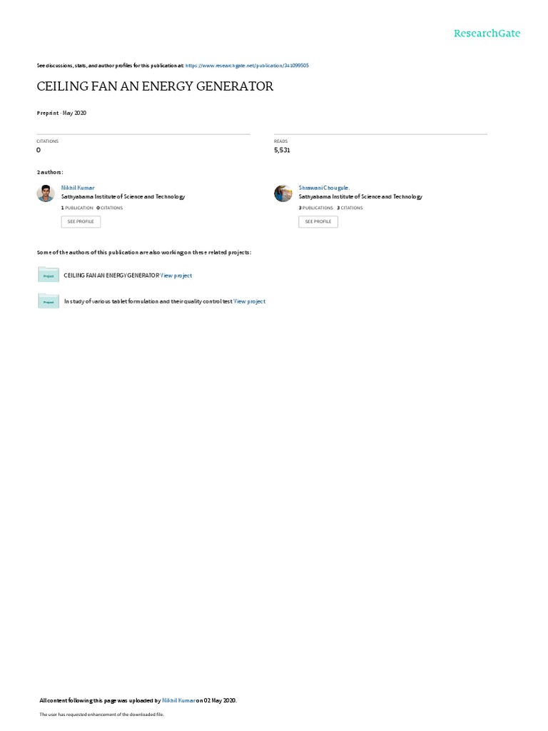 Ceiling Fan An Energy Generator | PDF | Electromagnetic Induction ...