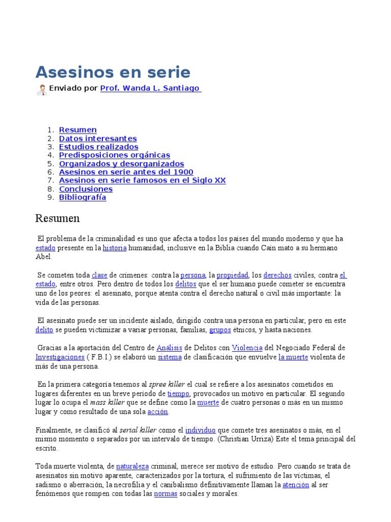 Asesinos en serie: un análisis profundo | PDF | Asesino en serie | Delito