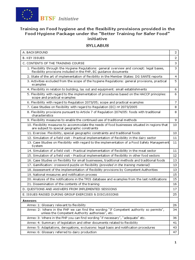 BTSF FHF - Syllabus | PDF