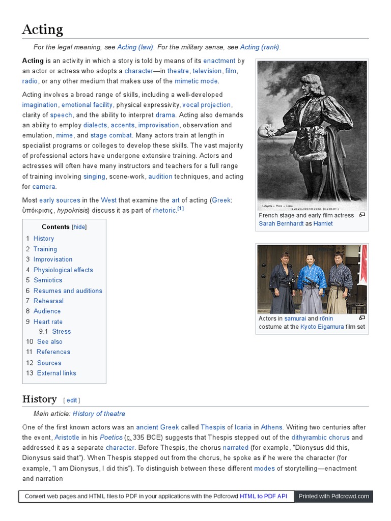 En Wikipedia Org Wiki Acting | PDF | Acting | Oral Literature
