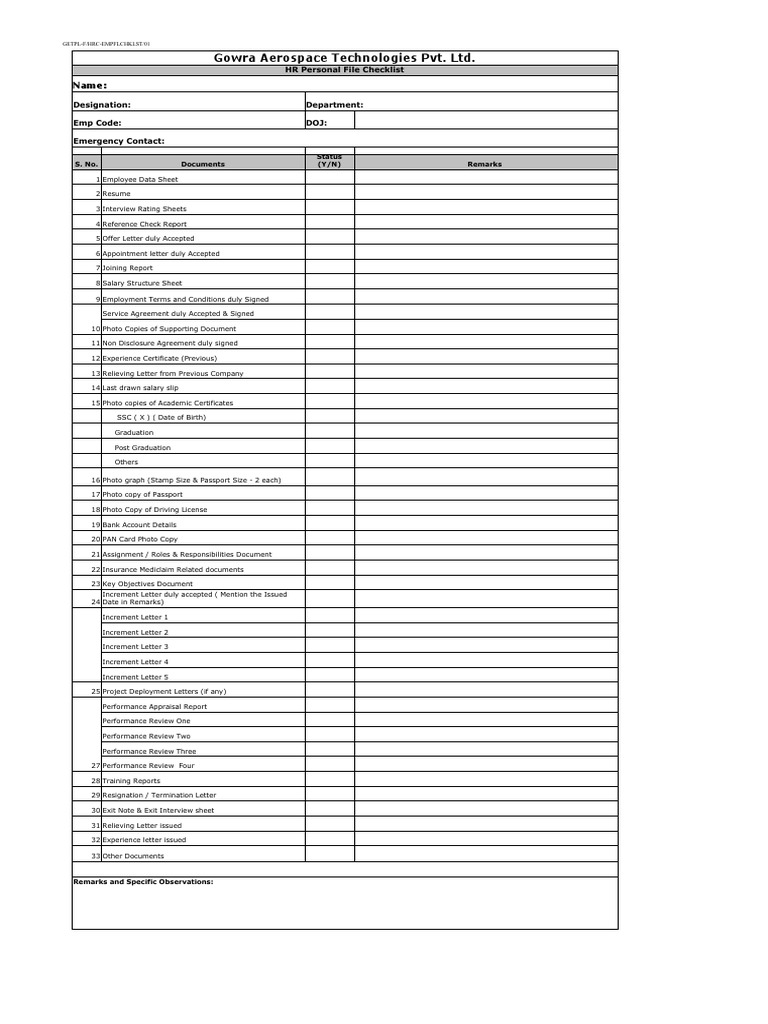 7-HR Personal File Checklist | PDF
