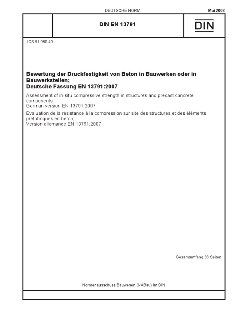 Bewertung Der Druckfestigkeit Von Beton in Bauwerken Oder in ...