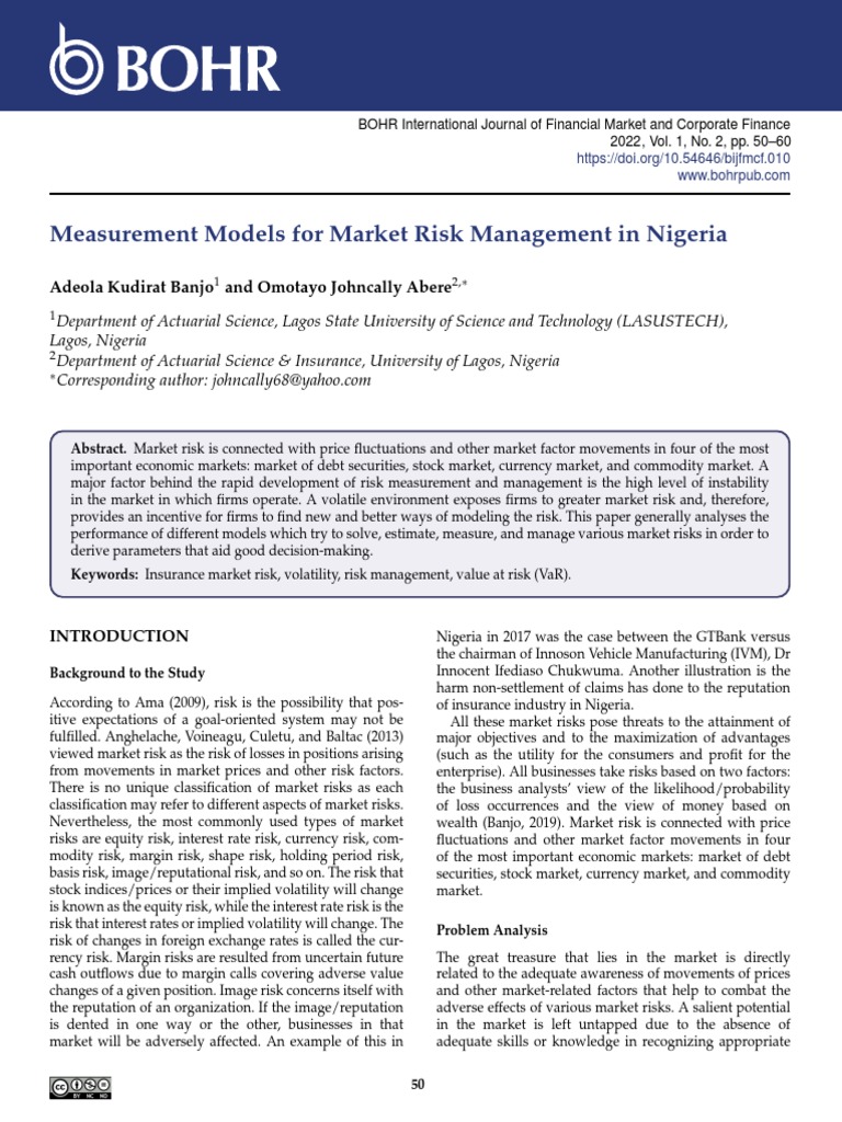 Measurement Models For Market Risk Management in Nigeria | PDF | Risk ...