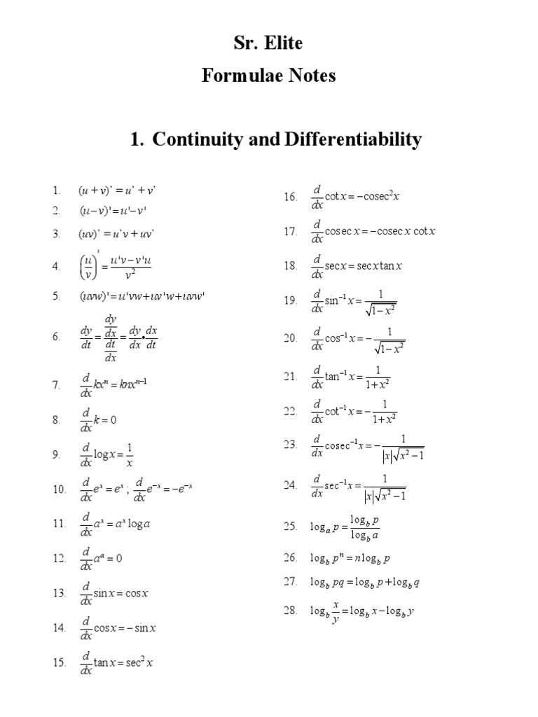 Differentiability Formulae - Updated | PDF