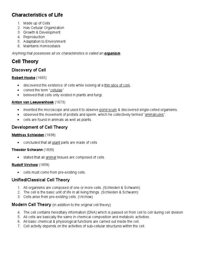 Characteristics of Life and Cell Theory | PDF | Mitosis | Cell (Biology)