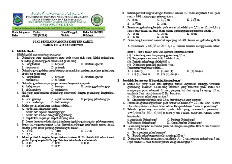 Soal PAS Fisika XII MIPA 19.20 Ganjil | PDF | Sains & Matematika