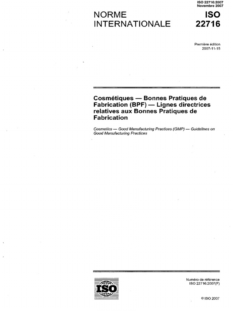 Bonnes Pratiques de Fabrication Des Produits Esth Iso 22716 | PDF