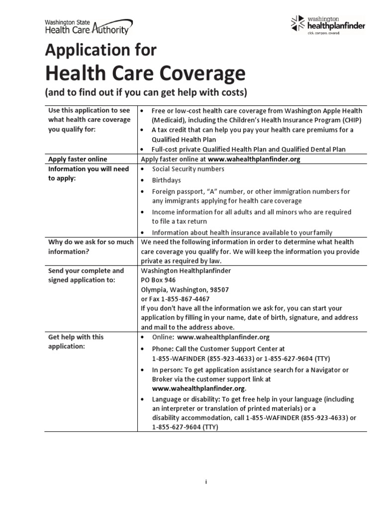 Health Care Coverage: Application For | PDF | Health Insurance In The ...