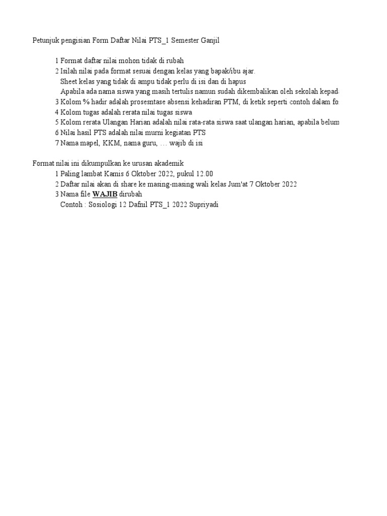 22a Form DafNil PTS - 1 Kelas 10 2022-1 | PDF